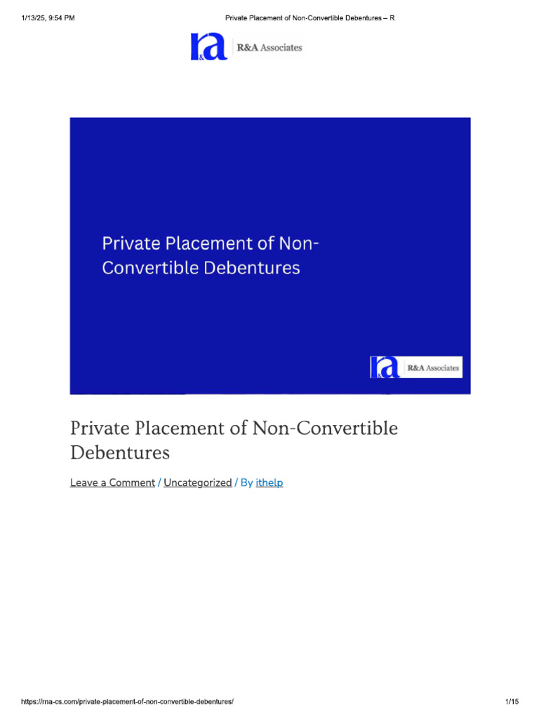 Process For Issue of NCD On Private Placement Basis | PDF