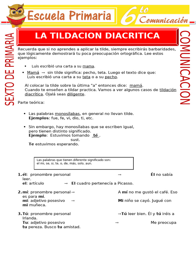 Ejercicios de Tilde Diacrítica 6° Primaria | PDF | Adverbio | Palabra
