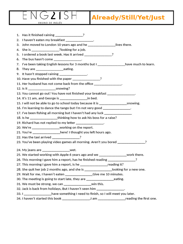 English Grammar: Using Already, Still, Yet, Just | PDF