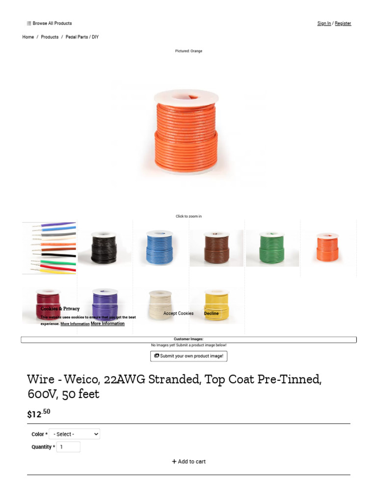 Wire - Weico, 22AWG Stranded, Top Coat Pre-Tinned, 600V, 50 Feet ...