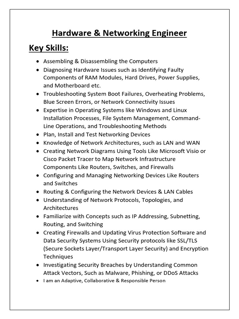 Hardware & Networking Engineer-Key Skills | PDF