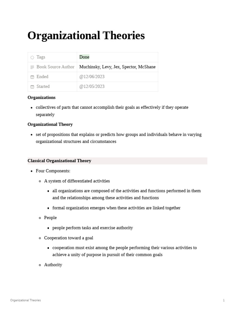 1 Organizational Theories | PDF | Motivation | Motivational