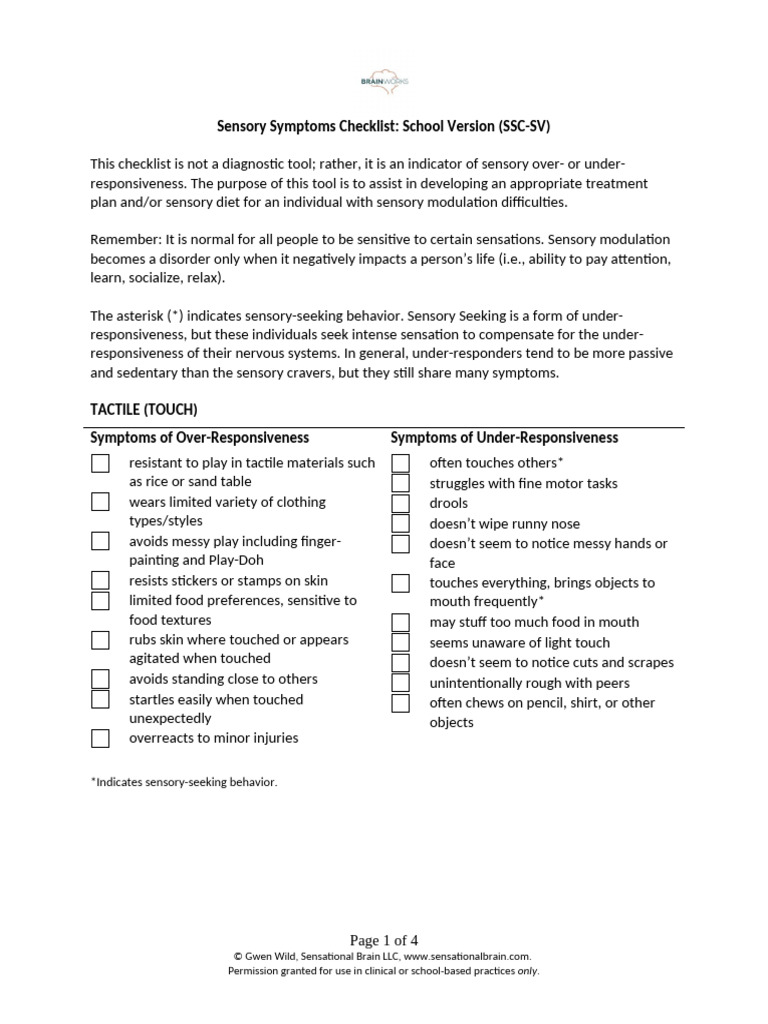 Sensory-Symptoms-Checklist School 20221011 Clickable | PDF | Taste ...