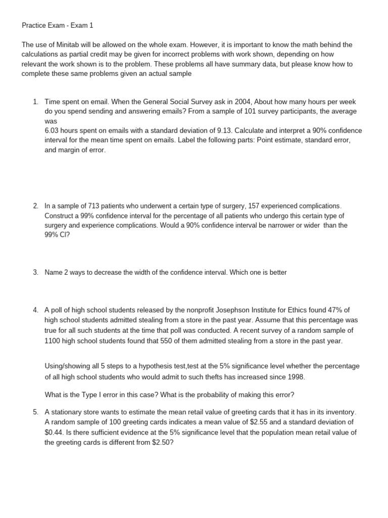 Statistics Exam Practice Guide | PDF