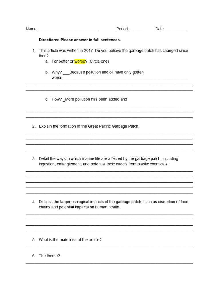 Gianna Antonucci - Great Pacific Garbage Patch Essay Question | PDF | Environment ...