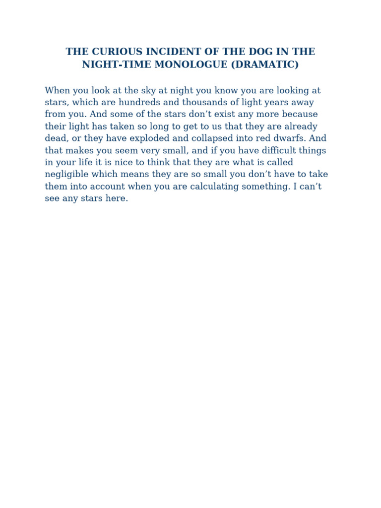 Dramatic Monologue on Stars and Existence | PDF