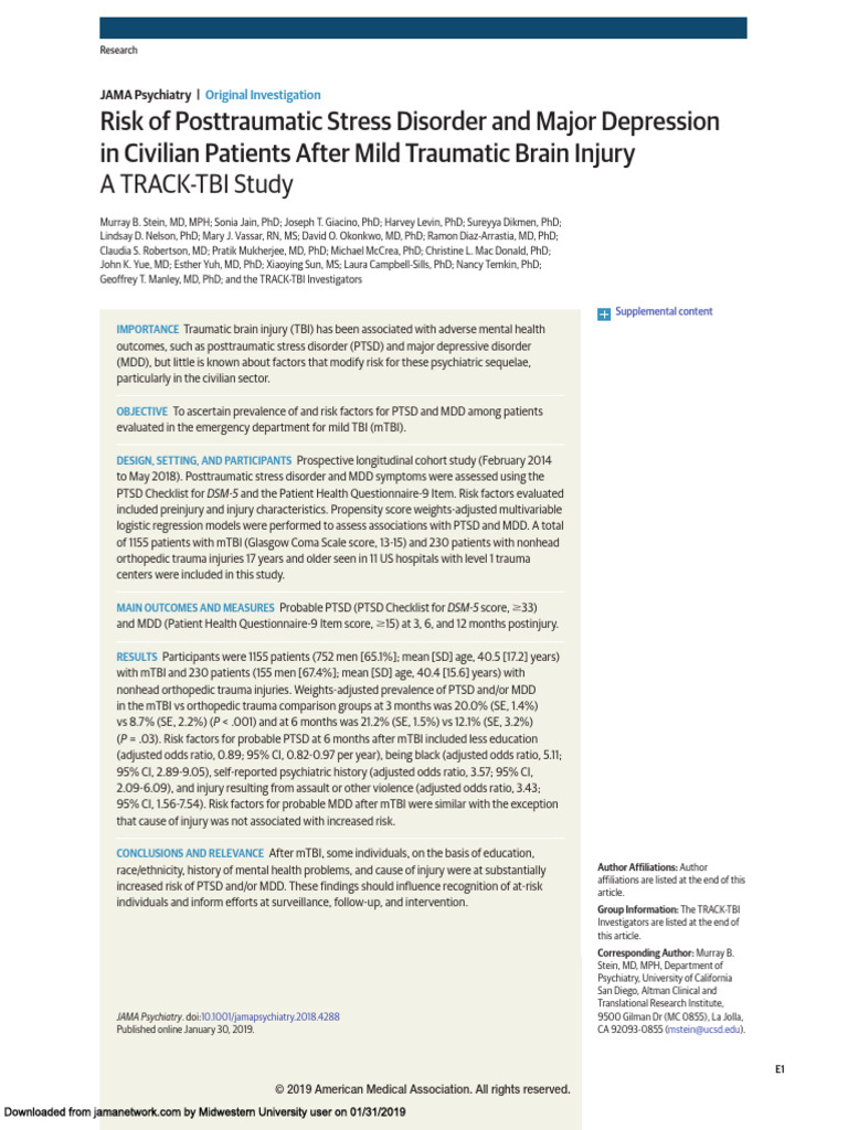 trauma brain injury and MDD | PDF | Concussion | Major Depressive Disorder