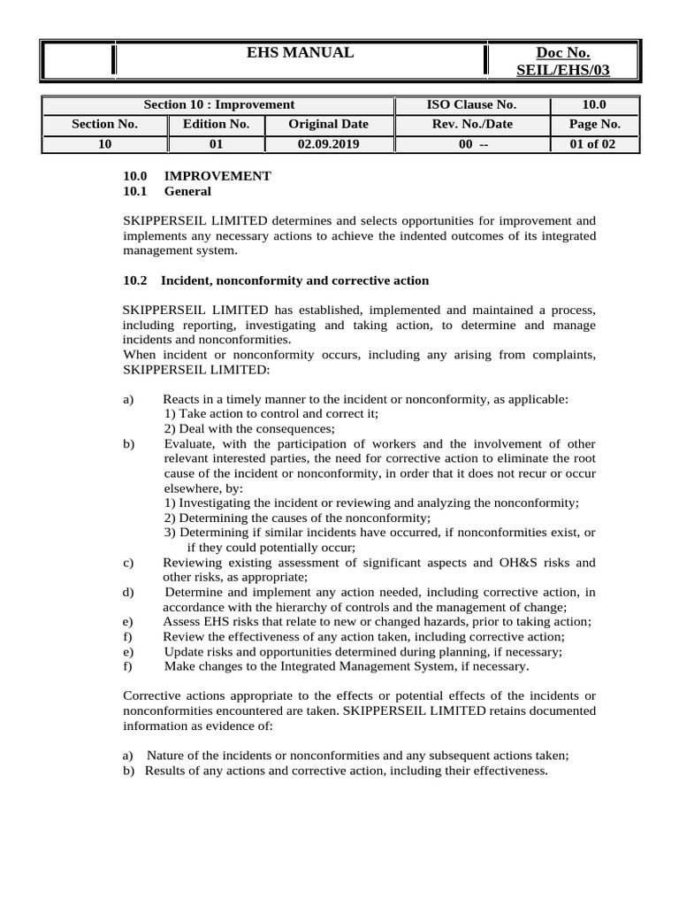 IMS-10 Improvement | PDF | Safety | Business