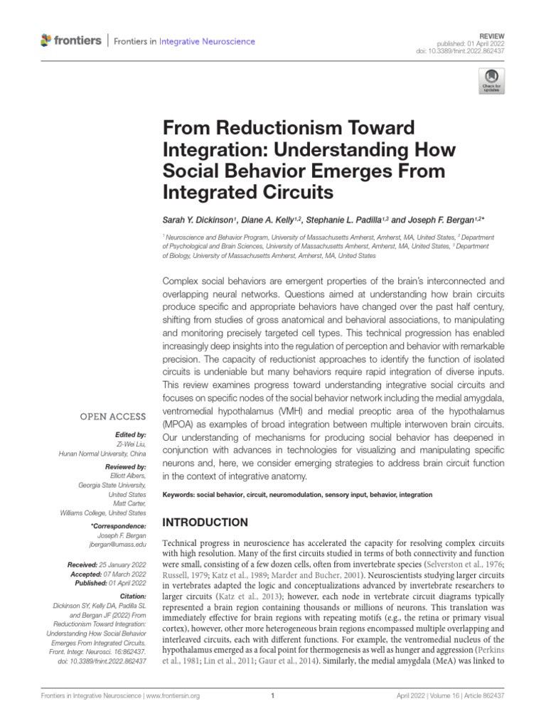 2022, From Reductionism Toward Integration - Understanding How Social Behavior Emerges From ...