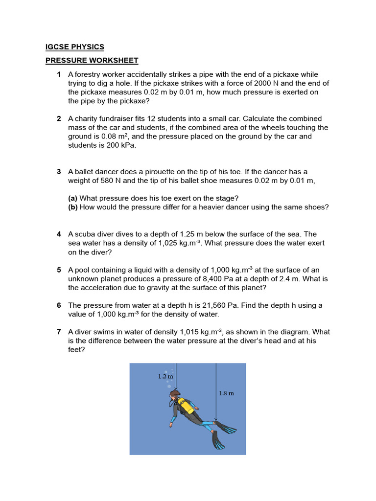 Pressure Worksheet | PDF