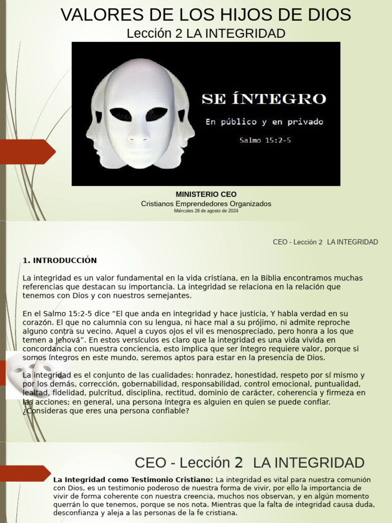Plantilla Leccion 2 La Integridad | PDF | Fe | Dios