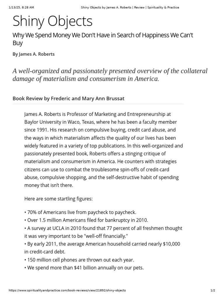 Shiny Objects by James A. Roberts - Review - Spirituality & Practice | PDF | Wealth | Economies