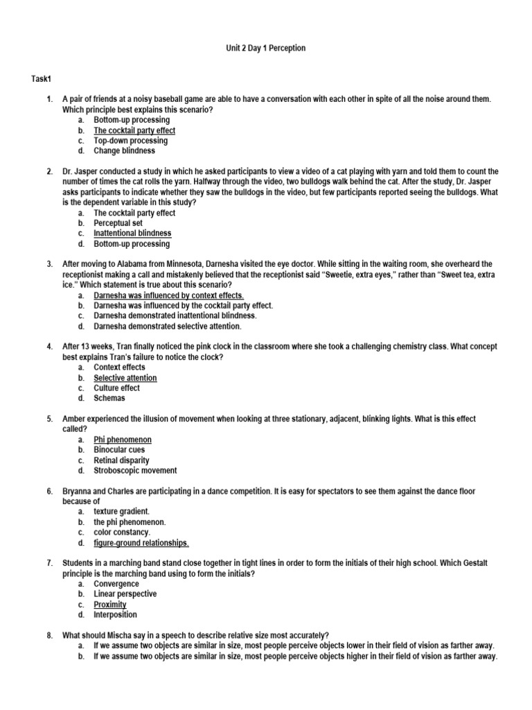 UNIT 2 Day 1 Perception | PDF | Perception | Light