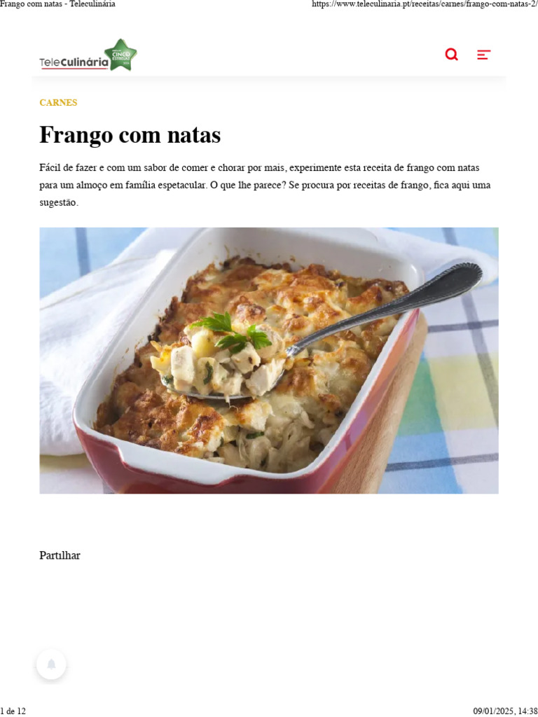 Frango com Natas: Receita Simples | PDF | Alimentos | Culináriar