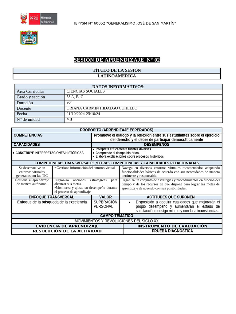Sesion de Aprendizaje N02 5abc | PDF | Aprendizaje | Evaluación