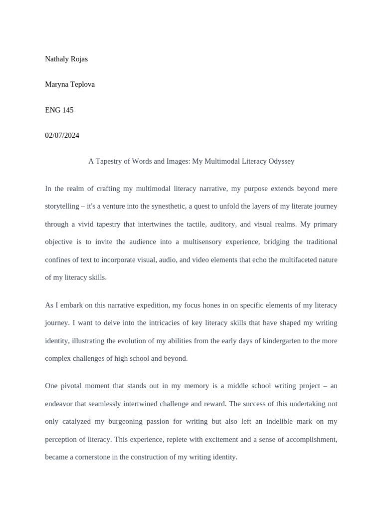 Multimodal Literacy Narrative | PDF | Narrative | Human Communication