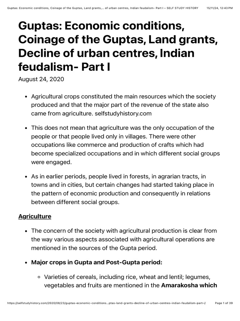 Guptas - Economic Conditions, Coinage of The Guptas, Land Grants ...