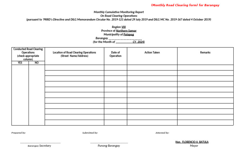 Road Clearing Report: Palapag 2024 | PDF