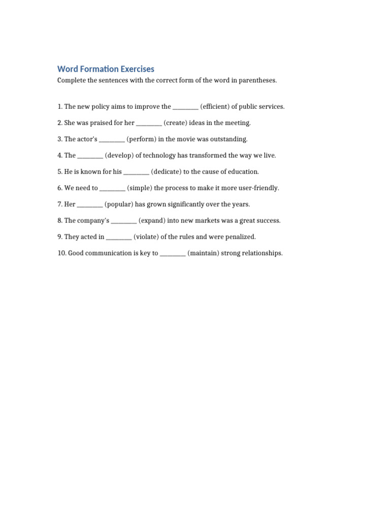 Word Form Exercises 2 | PDF