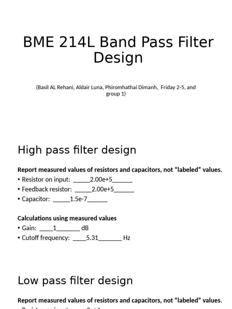 BME 214L Band Pass Filter Design | PDF
