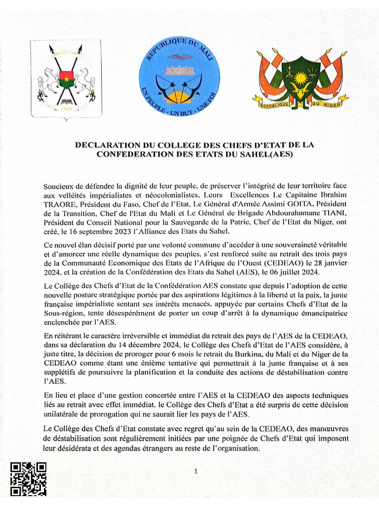 Declaration College Chefs Etat AES | PDF