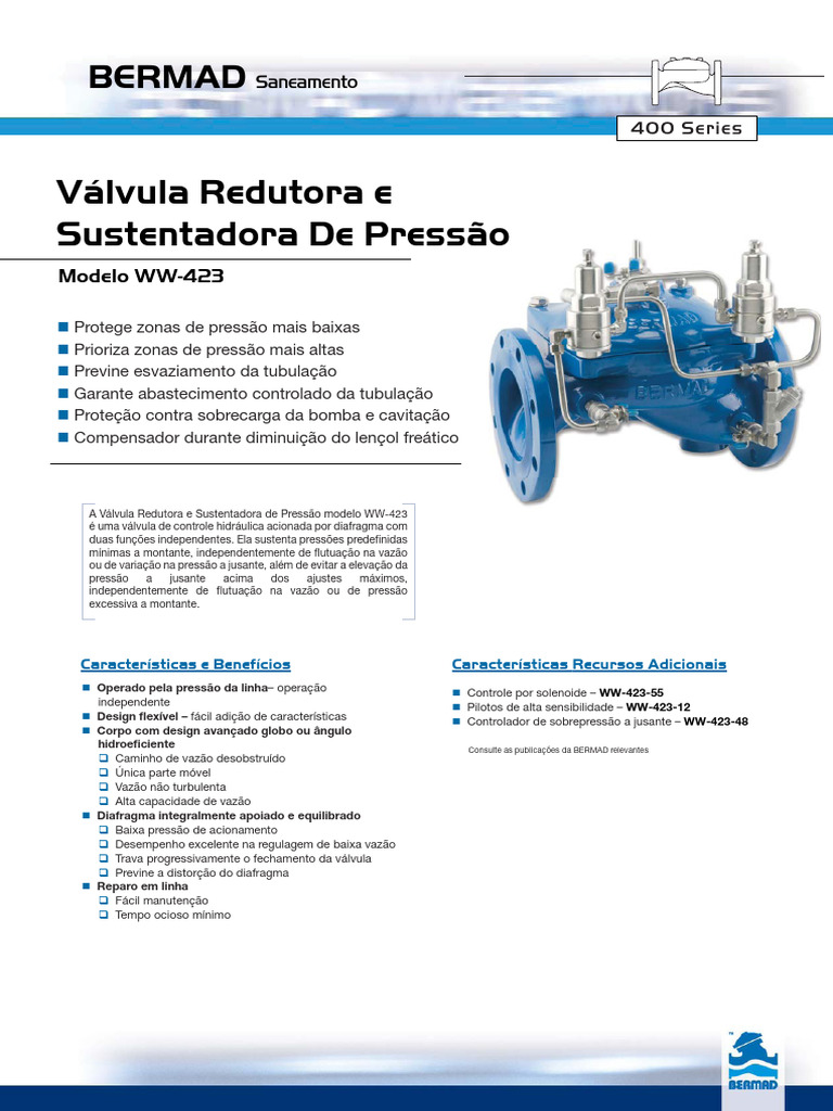Catálogo Bermad - Válvula de Alívio | PDF | Válvula | Pressão