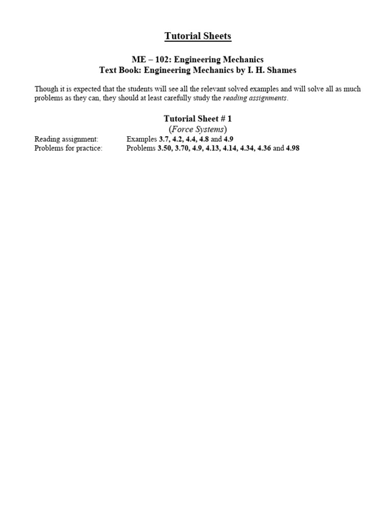 Tutorial Sheet 1 | PDF