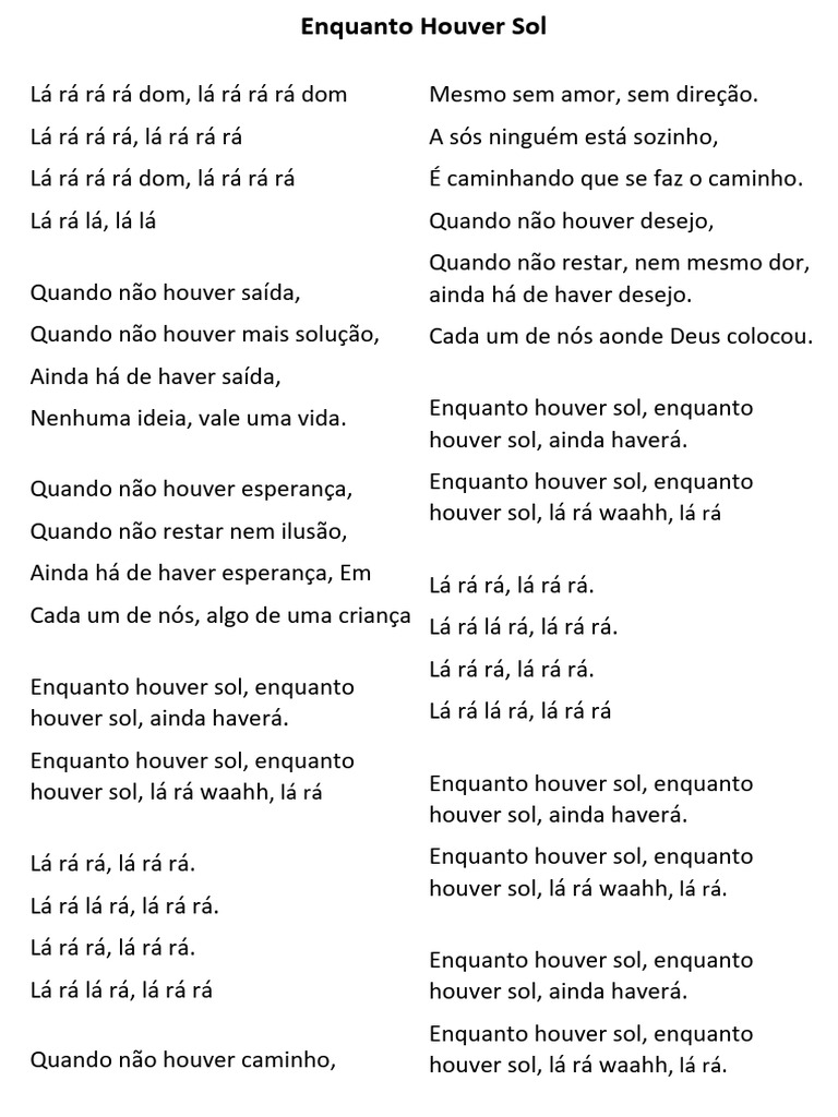 LETRA - Enquanto Houver Sol - Soprano | PDF
