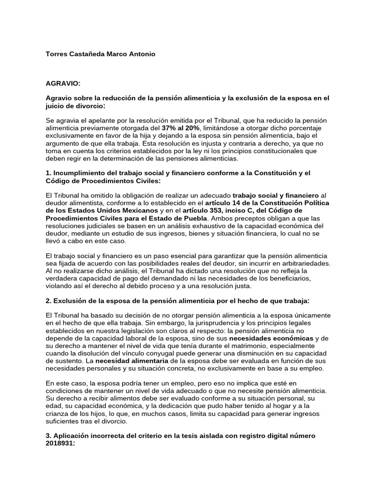 Agravio | PDF | Pensión alimenticia | Divorcio