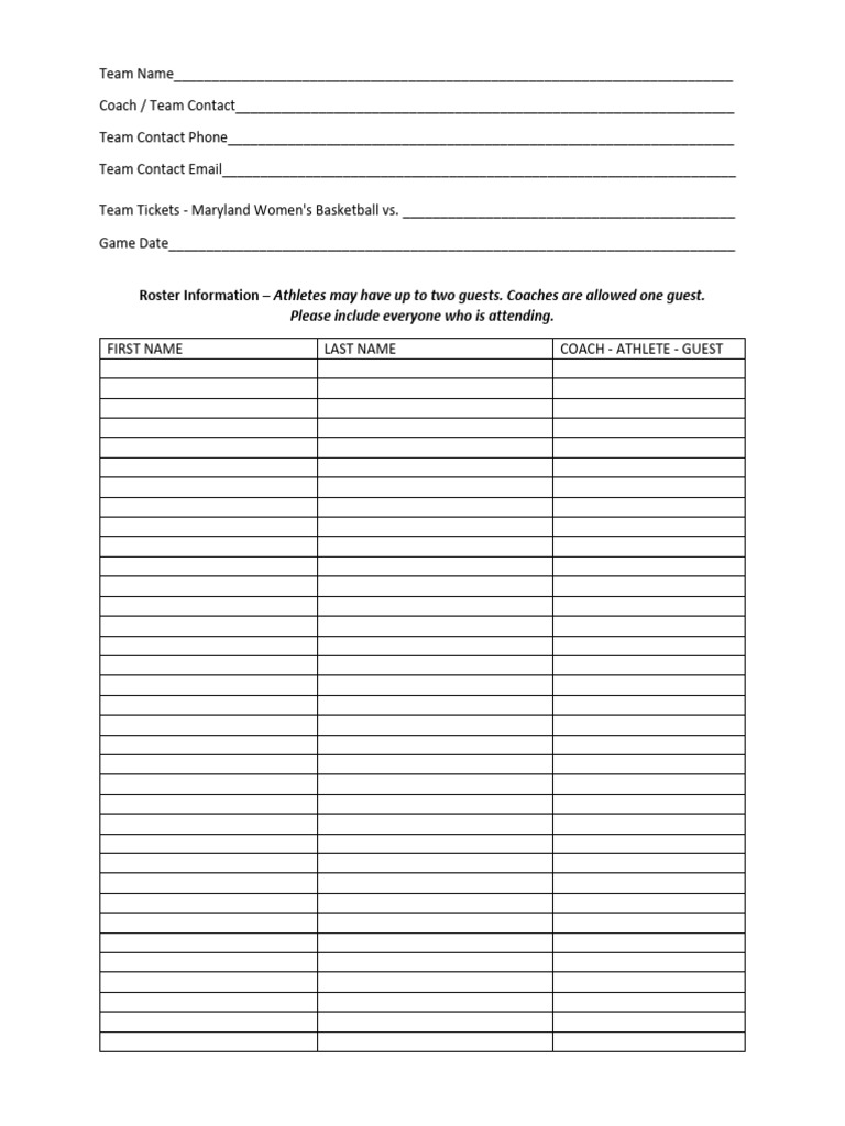 Team Tickets 2425 - Fillable Team List | PDF