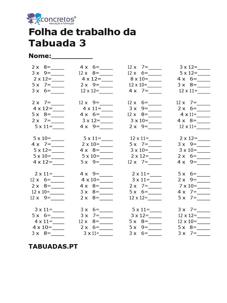Ficha Tabuadas 3 | PDF
