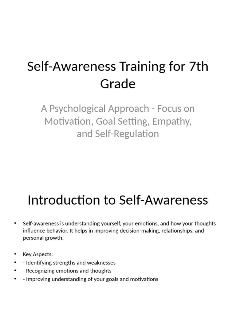 Self Awareness Training 7th Grade | PDF | Motivational | Motivation