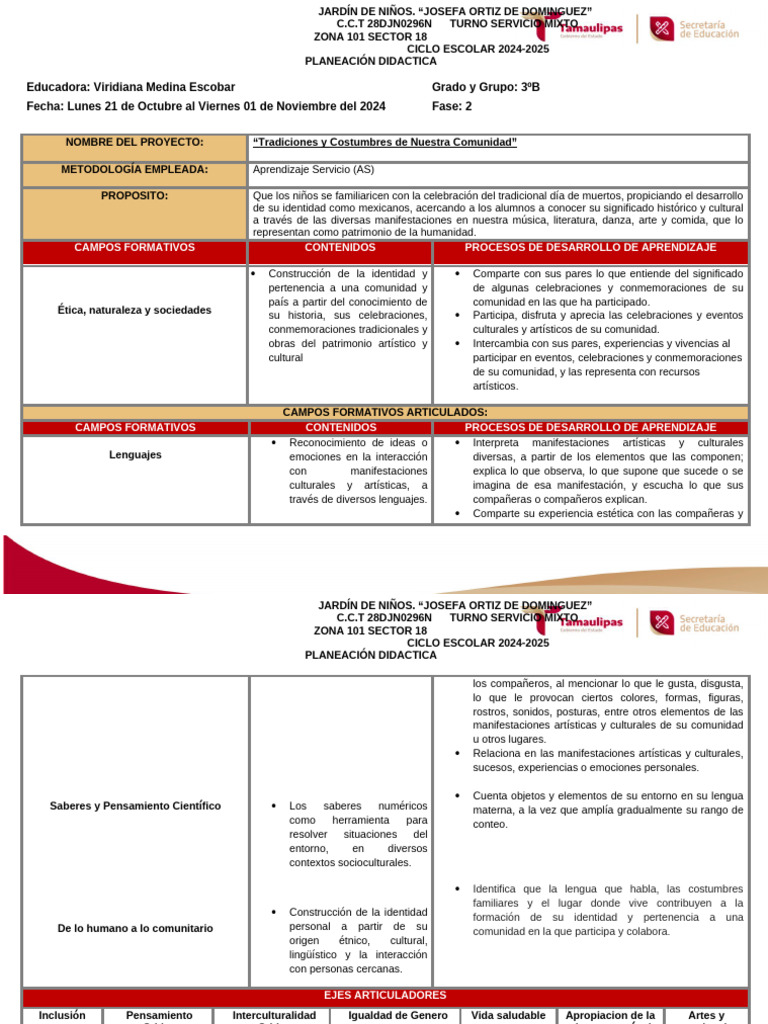 Planeacion Tradiciones y Costumbres de Nuestra Comunidad 3B 21 Oct Al ...