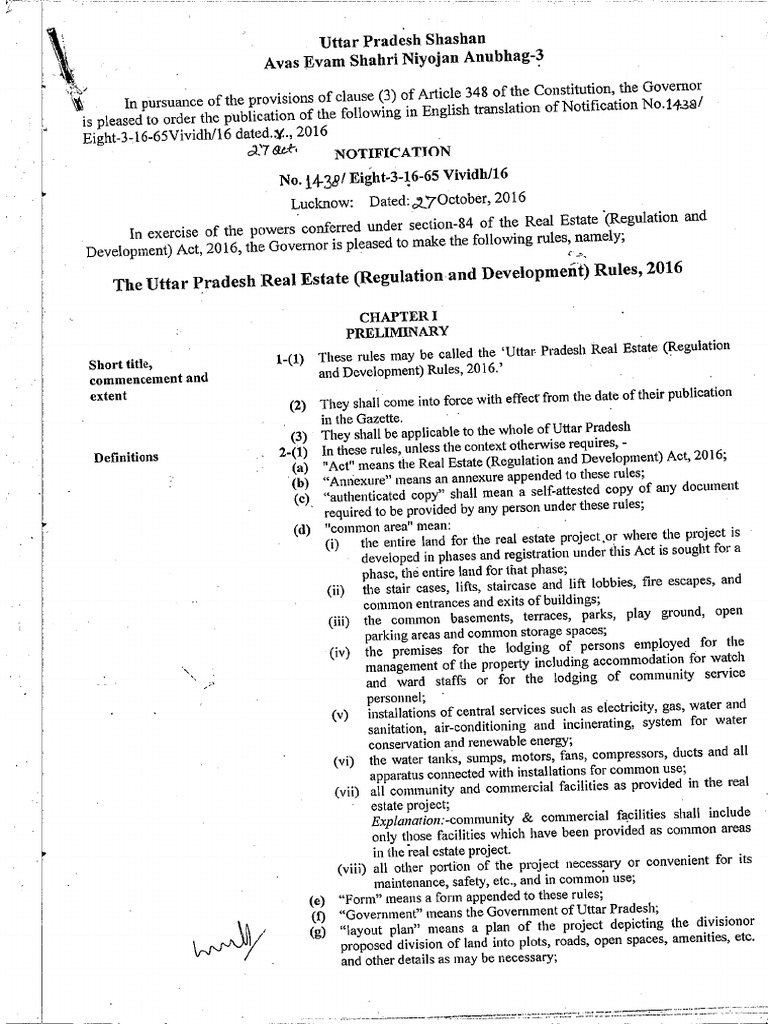 RERA Notification No. 1438 - 2016 | PDF