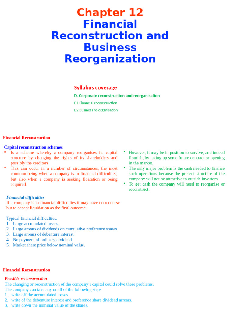 Financial Reconstruction and Business Reorganization | PDF | Share ...
