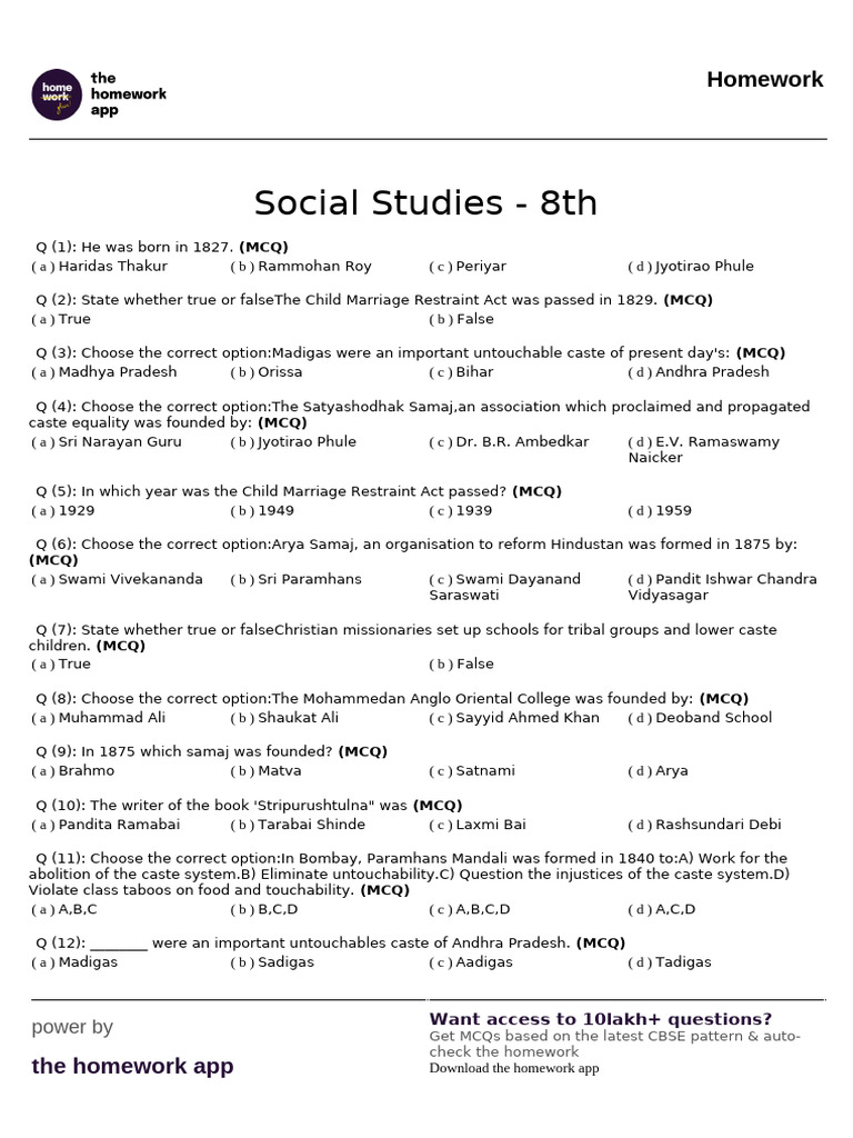 Questions - Worksheet - 8th - Social Studies - 2024-11-23T07 - 31 | PDF