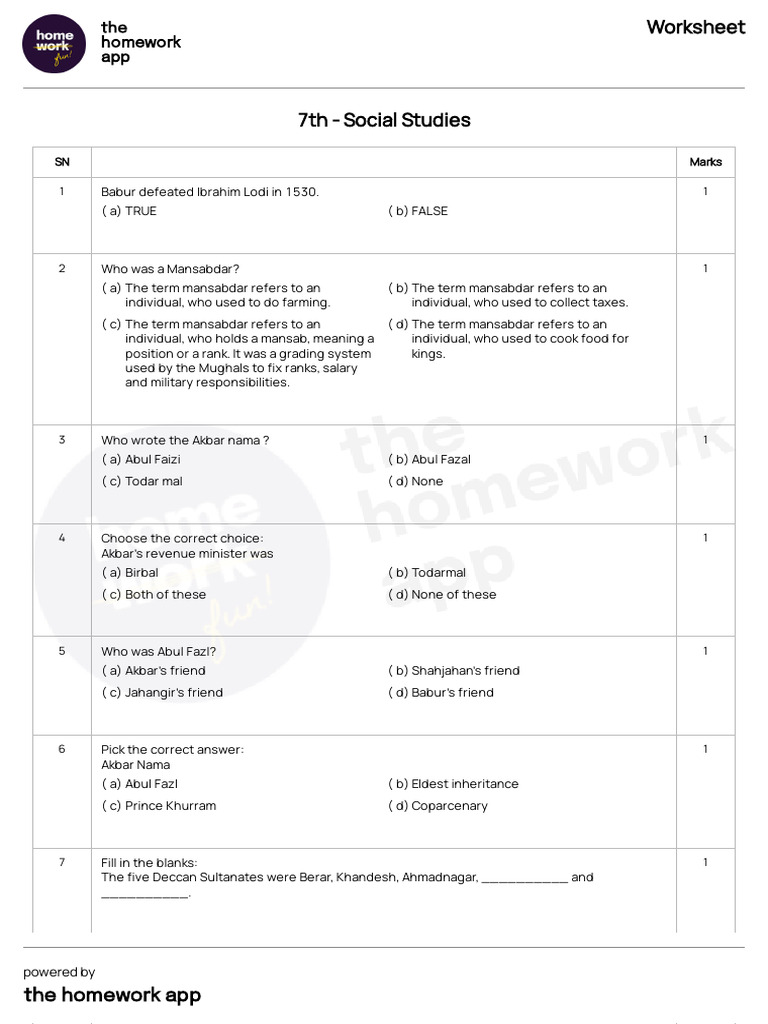 Questions - Worksheet - 7th - Social Studies - 2024-11-23T07 - 17 | PDF ...