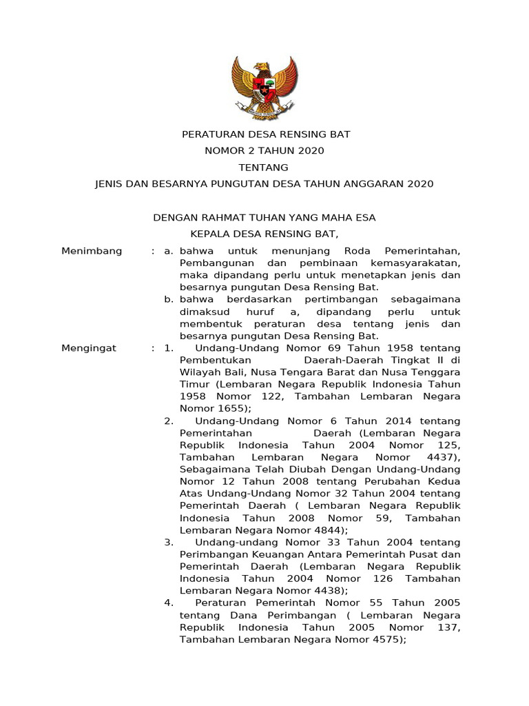 Pungutan Desa Rensing Bat 2020 | PDF