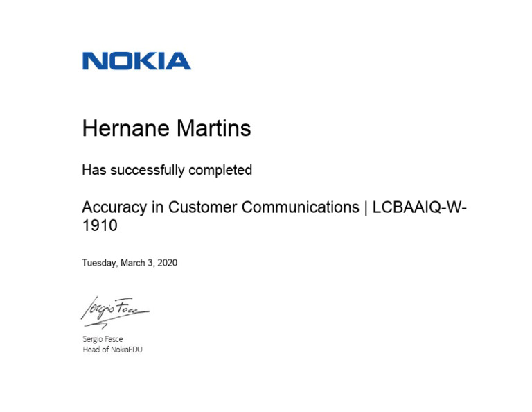 Certificate-Accuracy in Customer Communications LCBAAIQ-W-1910 | PDF