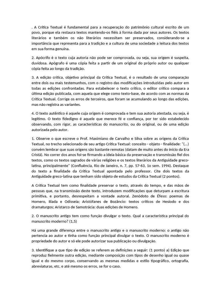 Importância da Crítica Textual na Literatura | PDF | Crítica textual ...