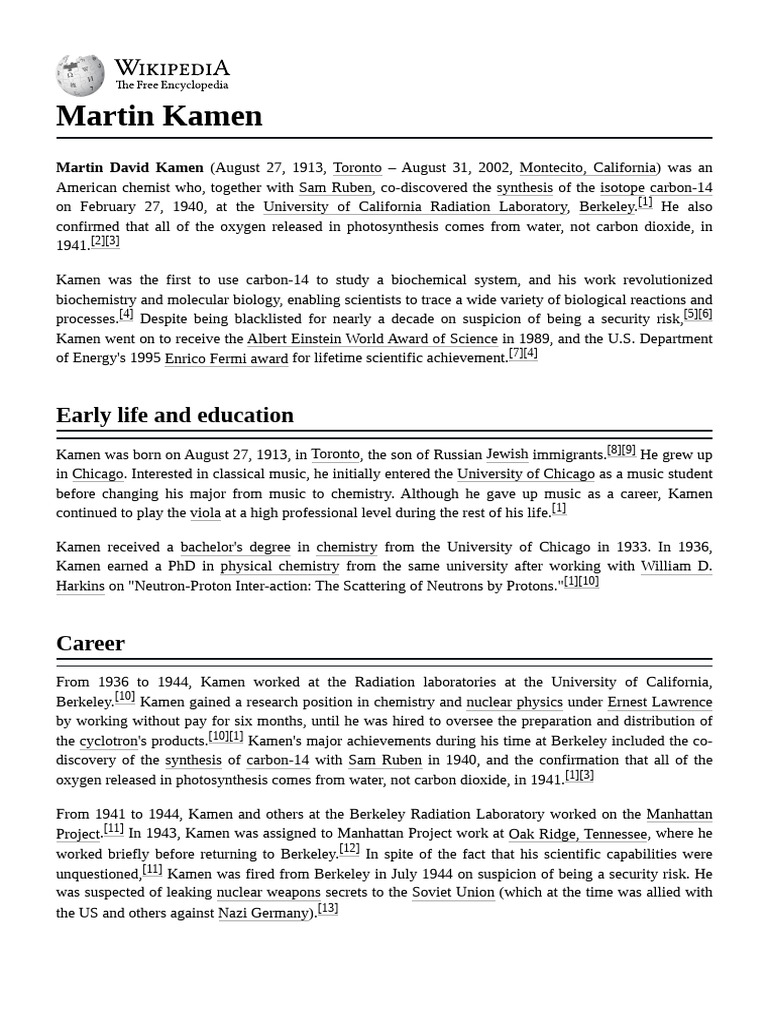 Martin_Kamen | PDF | Chemistry
