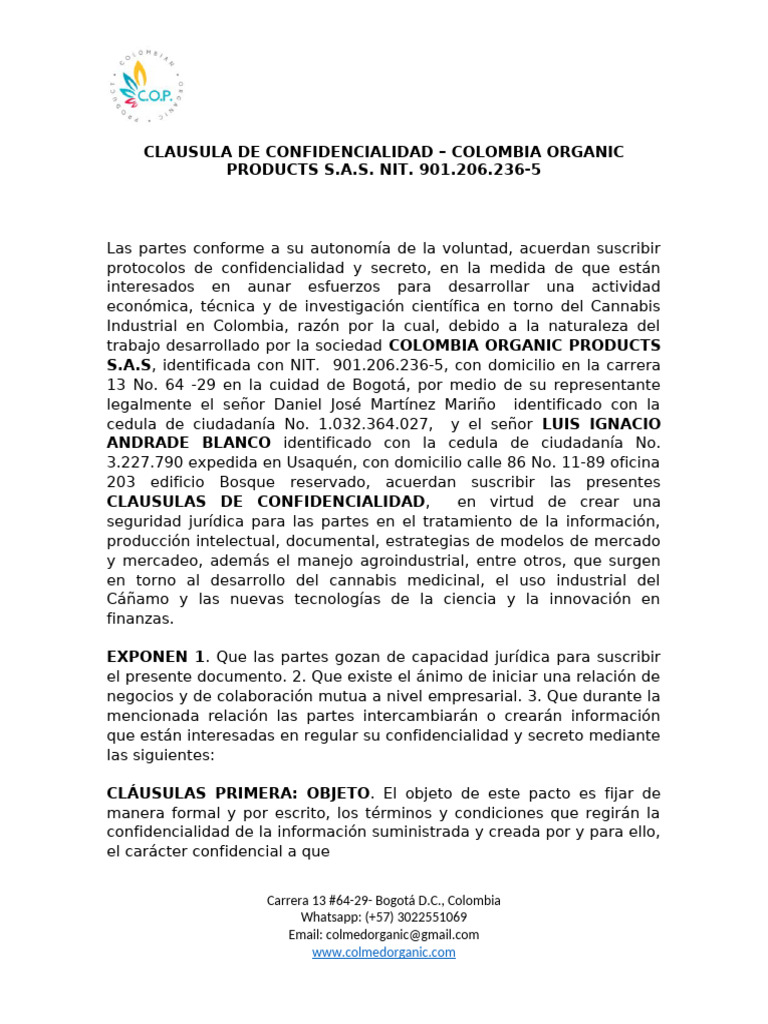 Clausula de Confidencialidad | PDF | Colombia | Bogotá