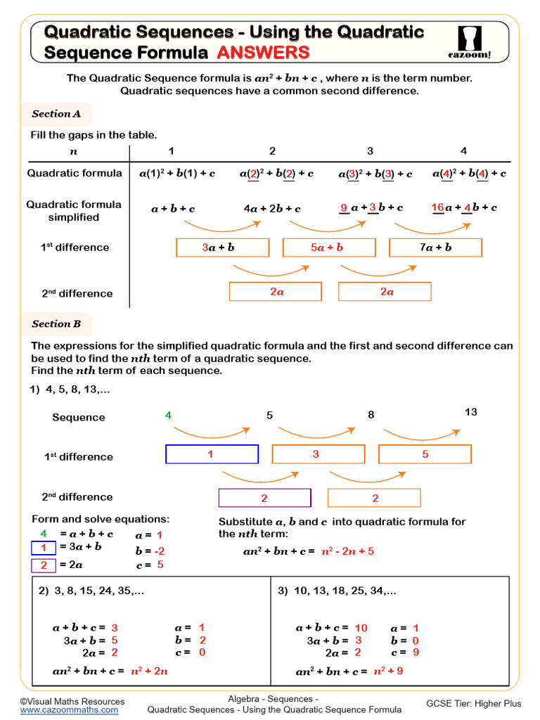 Cazoom-Maths-Sequences-Quadratic - Sequences-Using-the-Quadratic ...