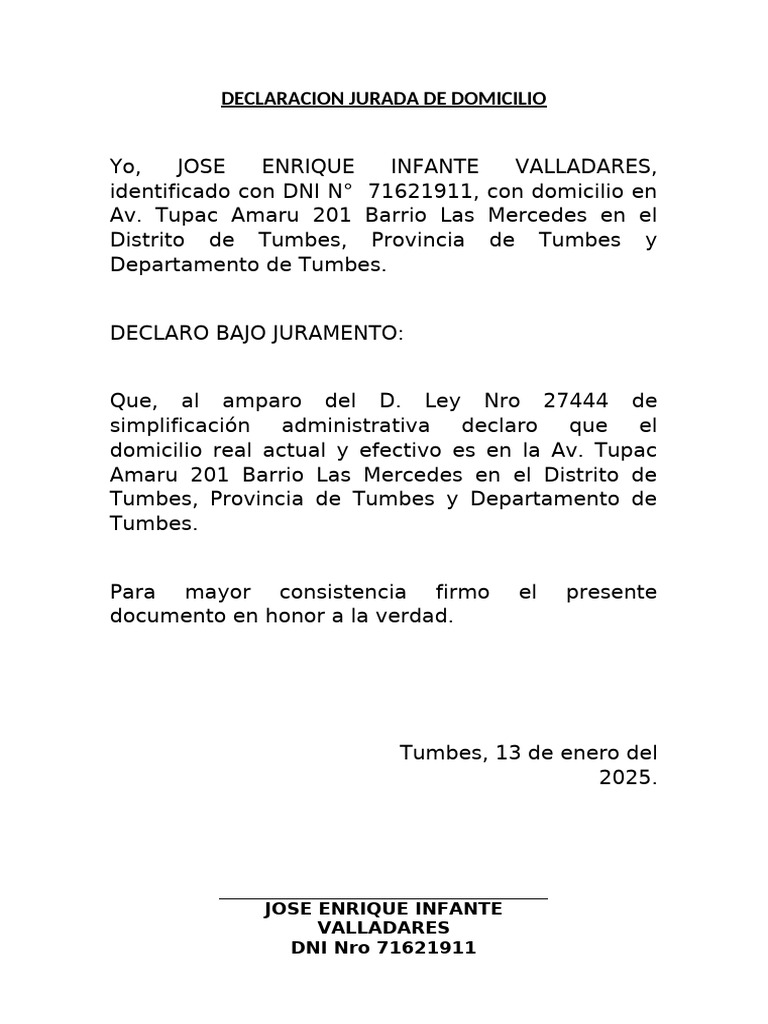 Declaracion Jurada de Domicilio | PDF