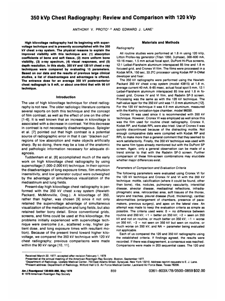 Proto Lane 2012 350 KVP Chest Radiography Review and Comparison With ...
