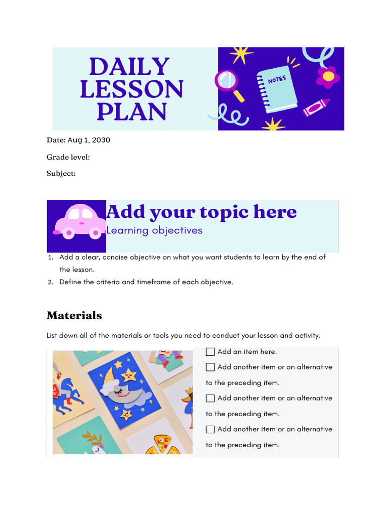 Lesson Plan Doc in White Sky Blue Dark Blue Playful Learning Journey ...