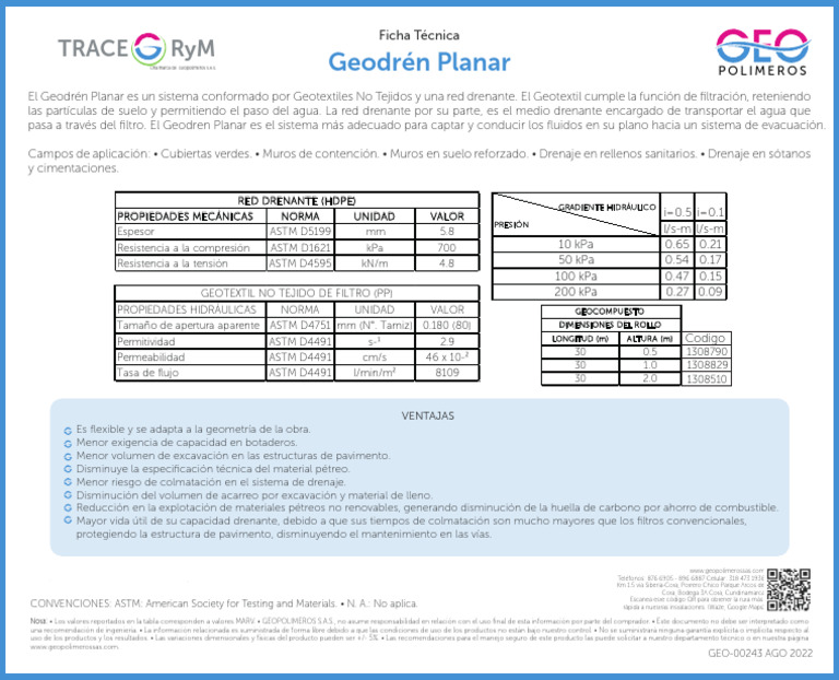GEO-00243 Ficha TécnicaGeodrén Planar | PDF | Pascal (Unidad) | Filtración