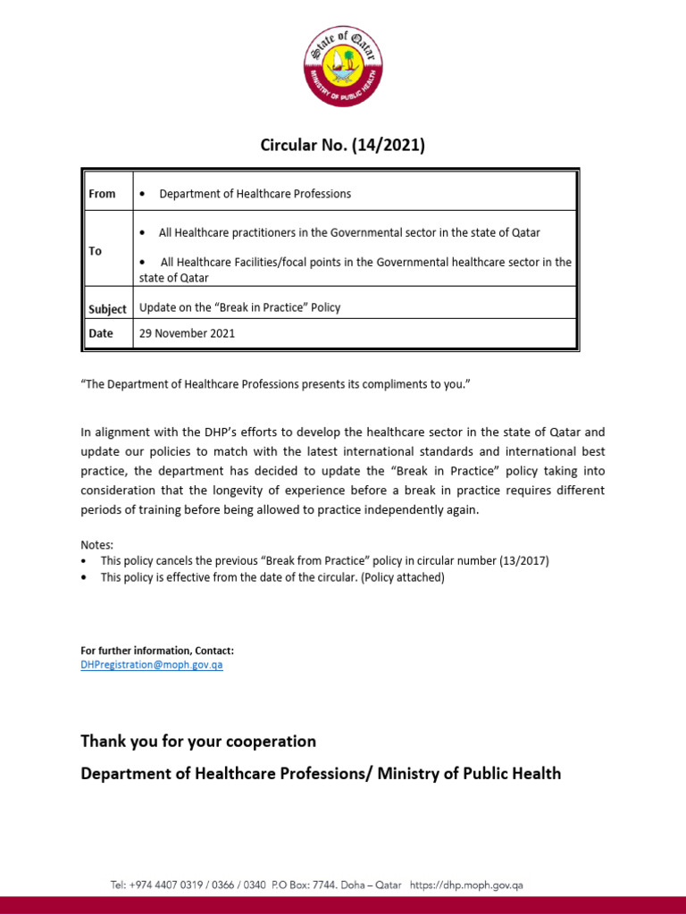 Circular (14-2021) - Eng | PDF | Health Care | Nursing