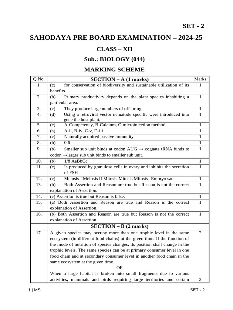 BIOLOGY SET - 2 MS | PDF | Translation (Biology) | Menstrual Cycle