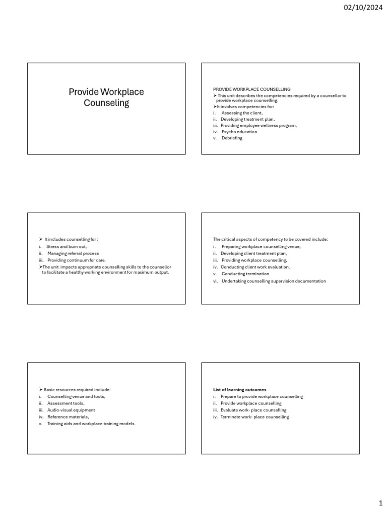 Workplace Counseling Competencies Guide | PDF | Employment | Psychotherapy